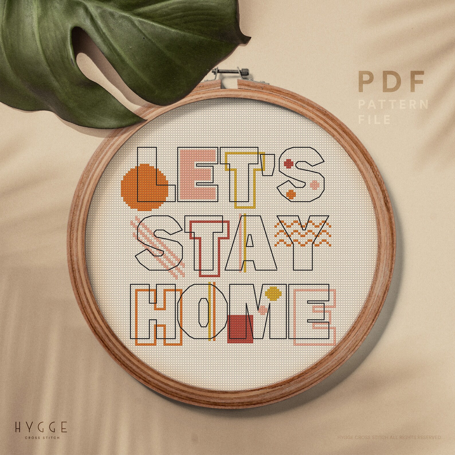 Let's Stay Home Cross Stitch Pattern Modern Typography | Etsy