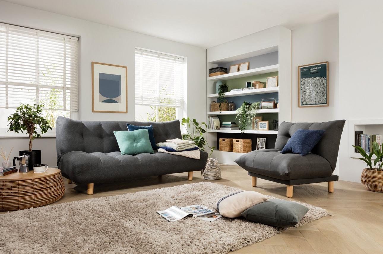 Modern Convertible Sofa Bed - Stylish Dark Grey Futon With Wooden Legs ...
