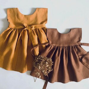 Rust Toddler Dress,baby Linen Dress, White Linen Dress, Flower Girls ...