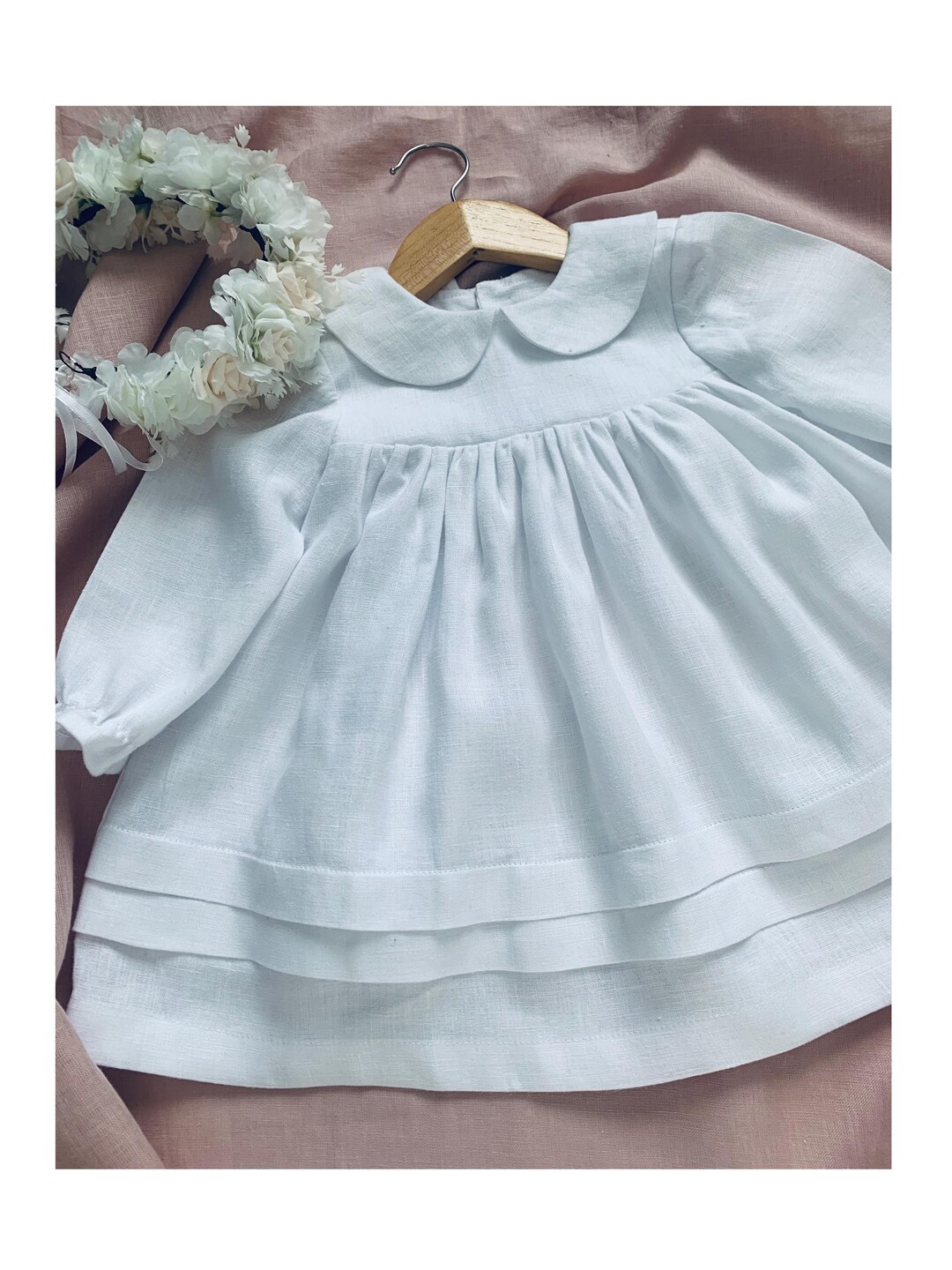 White Baptism Baby Dress Flower Baby Girl Dress With Sleeves Christening Gown - Etsy UK