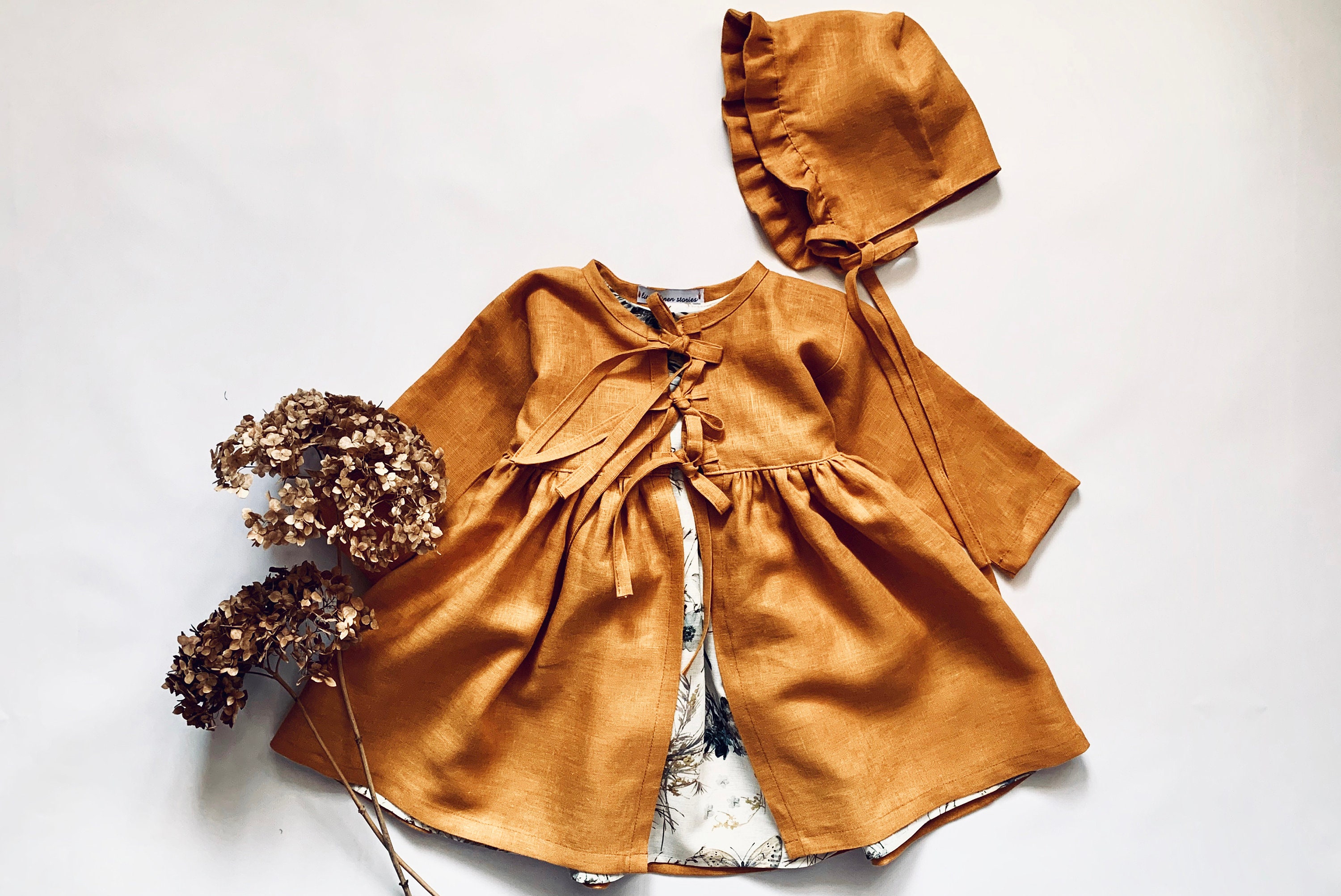 Mustard Linen Girls Wrap Dress Baby Coat Girls Trench Coat | Etsy