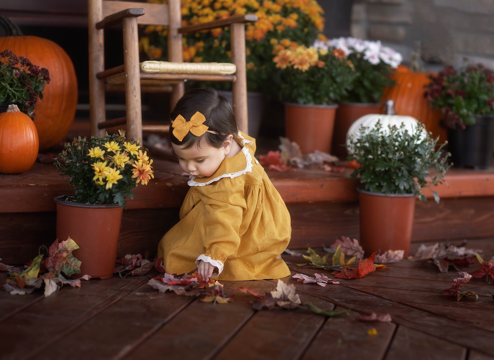 Mustard Baby Dress With Long Sleeve, Christmas Baby Dress, Flower Girl ...