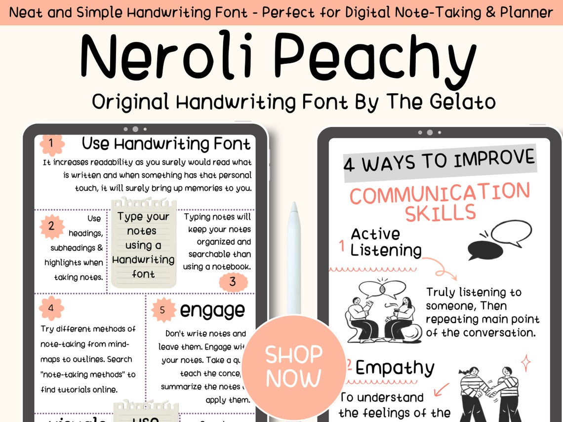 Handwriting Goodnotes Font Cute Neat Note Taking Font iPad Handwritten ...
