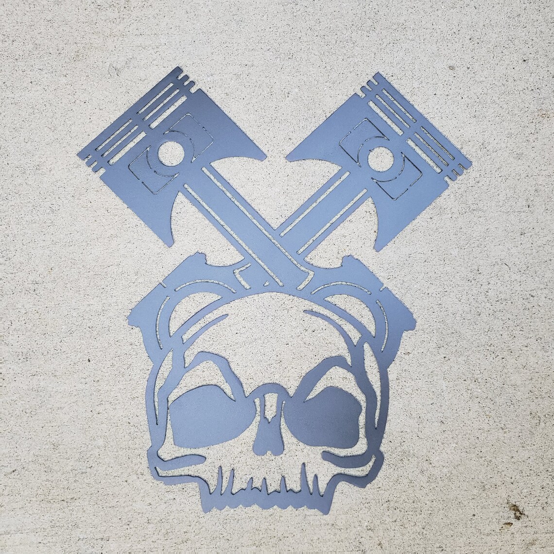 Skull Pistons Man Cave Garage Art Wall Art Metal Etsy