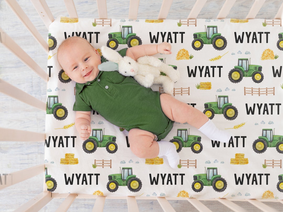 Personalized Tractor Crib Sheet With Baby Name | Tractor Bedding ...