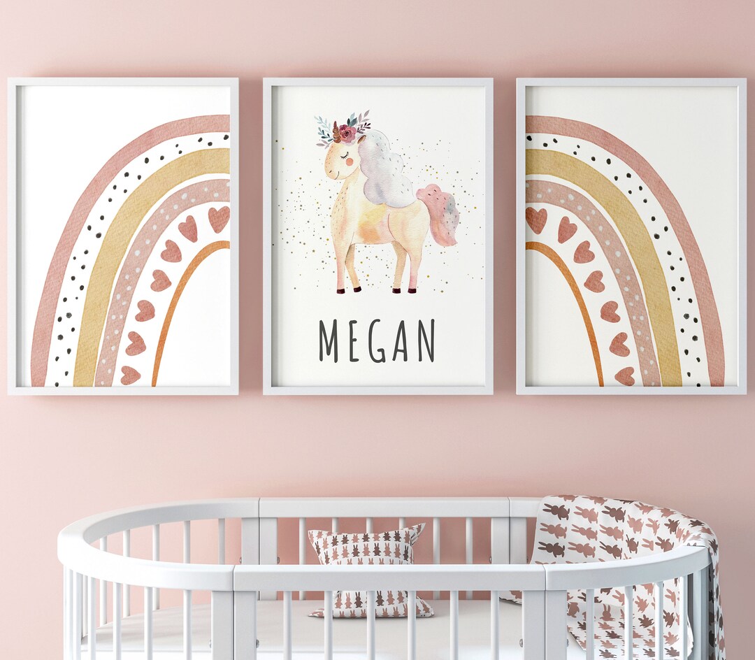 Rainbow Unicorn Set of 3 Unframed Poster Prints for Baby Girl Nursery ...