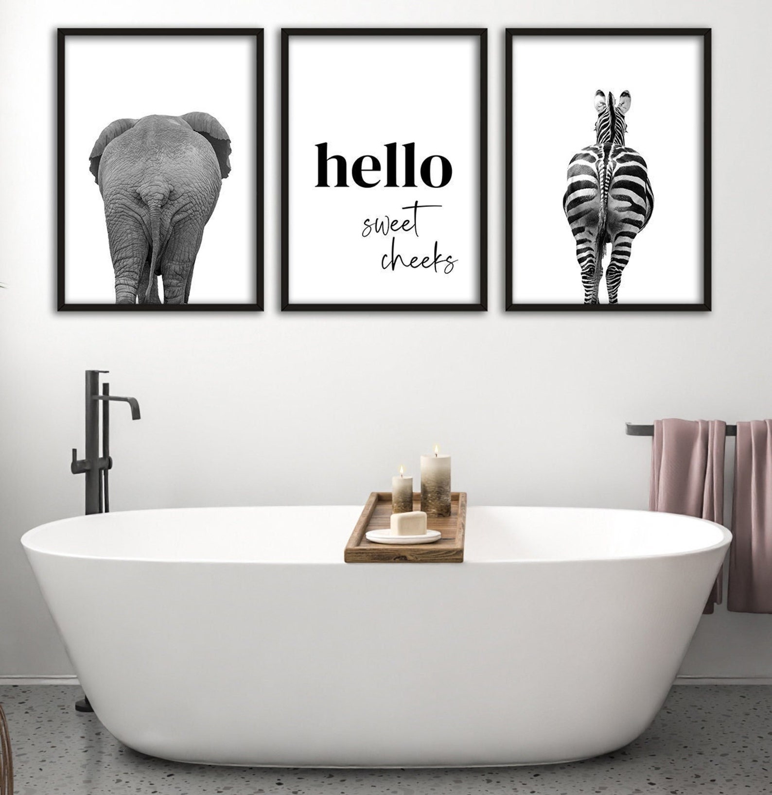Hello Sweet Cheeks Elephant Zebra Quote Set of 3 Unframed - Etsy