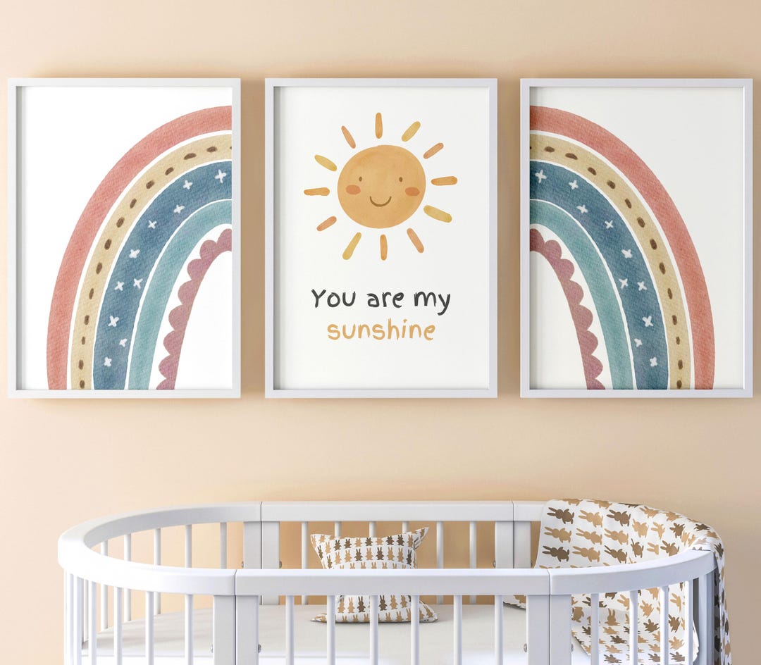 You Are My Sunshine Rainbow Set of 3 Unframed Poster Prints, Boy Girl ...