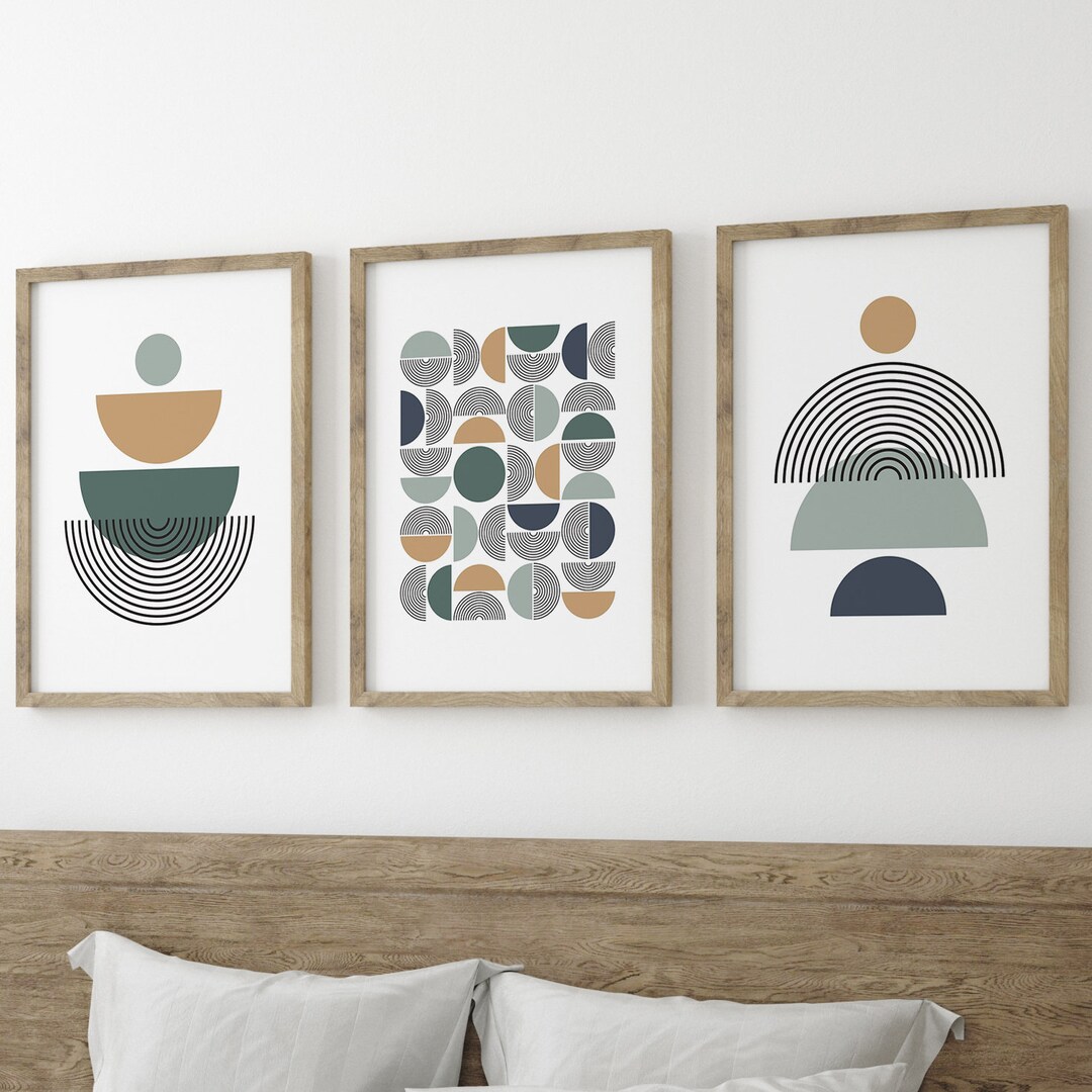 Geometric Set of 3 Unframed Wall Print, Abstract Geometric Shapes,home ...