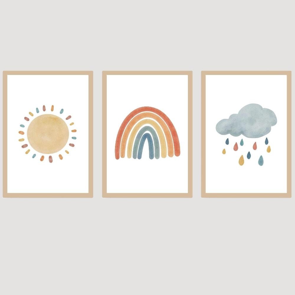 Watercolour Sun Rainbow Cloud Unframed Set of 3 Baby Girl Boy - Etsy