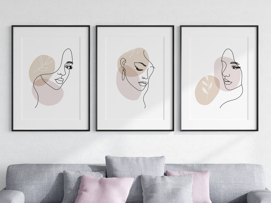 Abstract Woman Line Art Set of 3 Unframed Line Art Wall Print, Modern ...