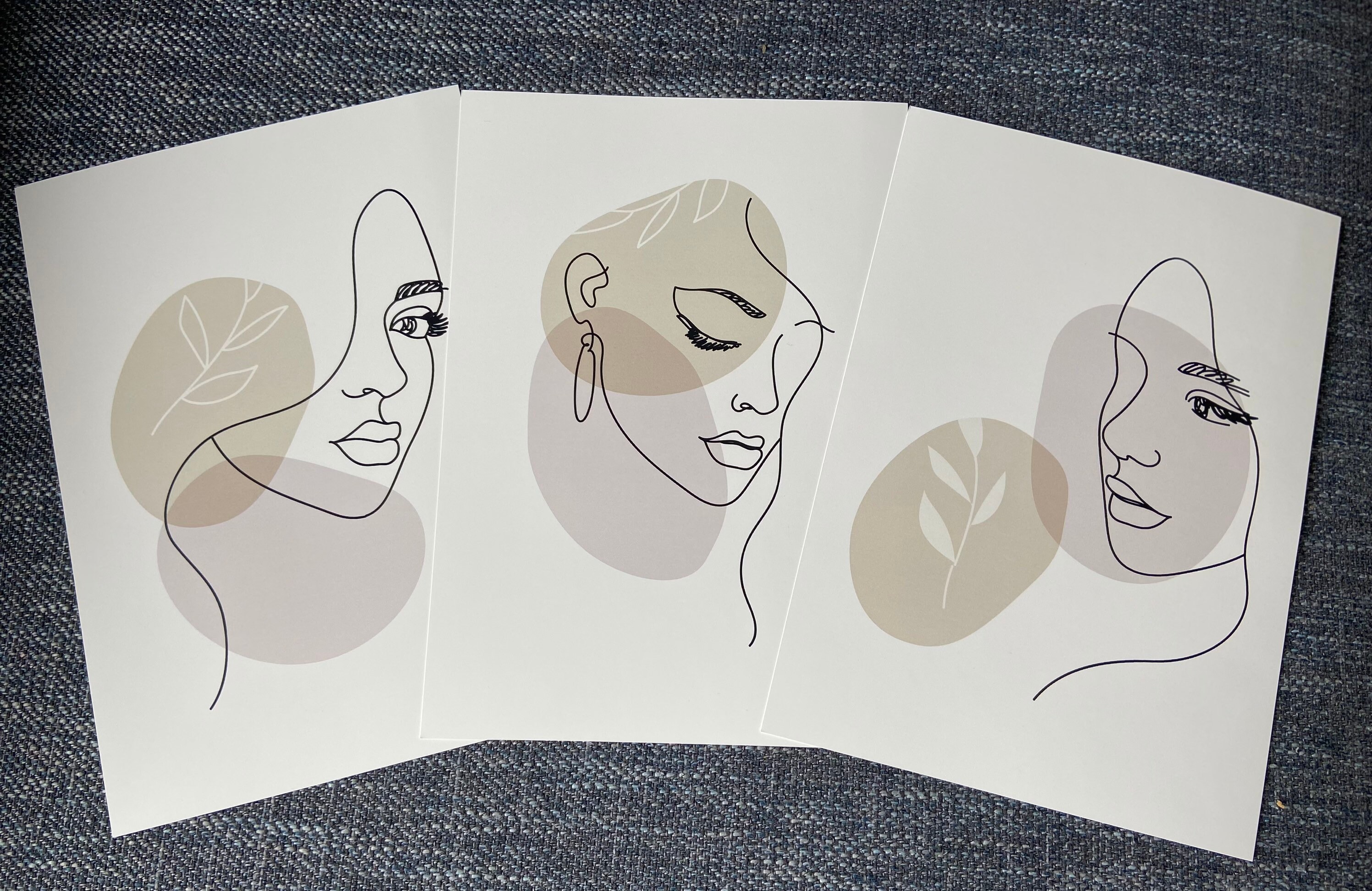 Abstract Woman Line Art Set of 3 Unframed Line Art Wall Print - Etsy