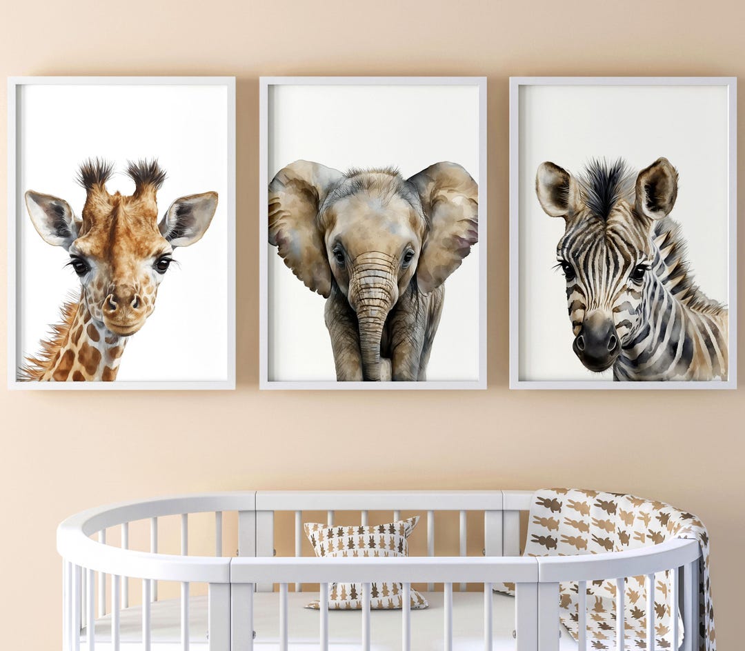 Stunning Watercolour Safari Animals Set of 3 Unframed Poster Prints for ...