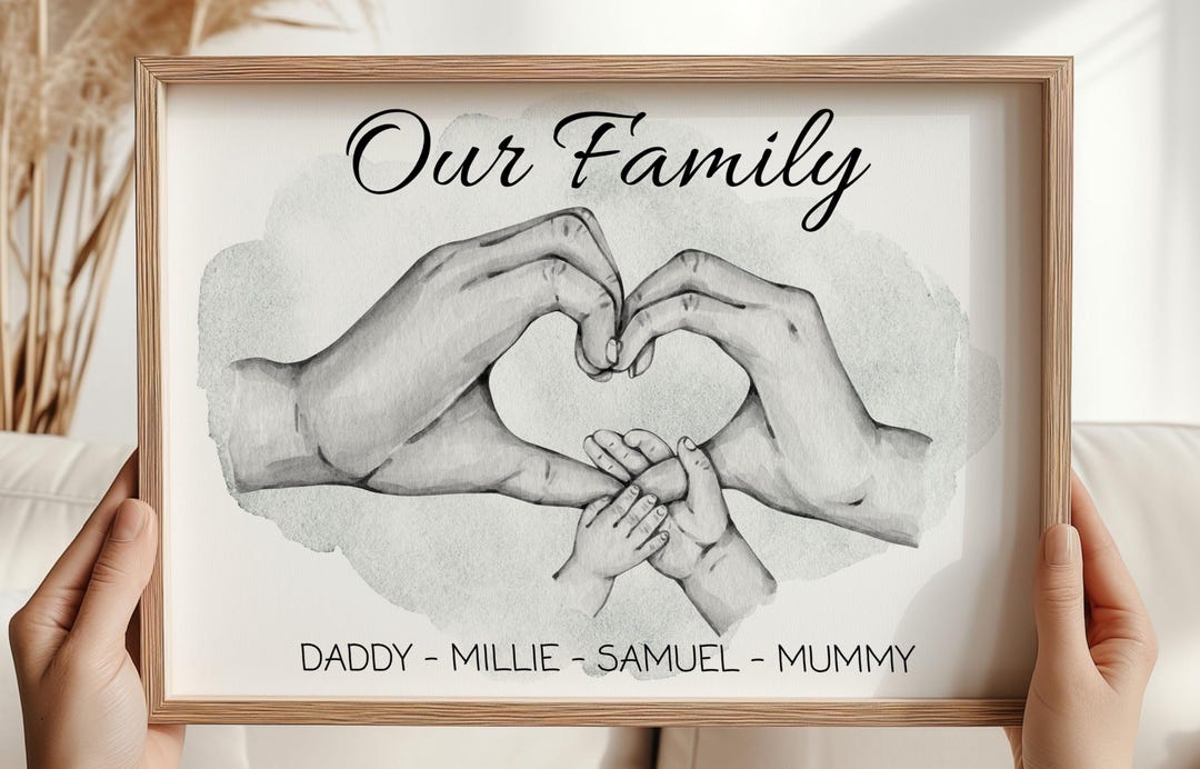 Personalised Family Hands Unframed Portrait Poster Print, New Baby Gift ...