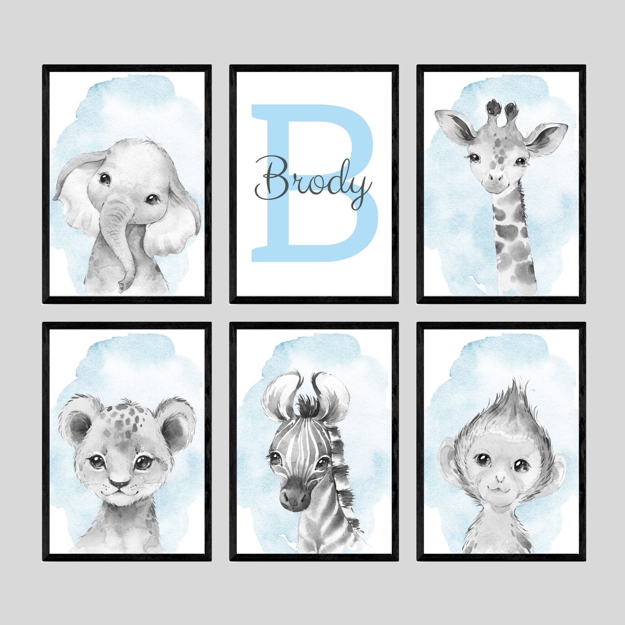 Safari Animals Baby Boy Nursery Prints Set Of 6 Unframed | Etsy
