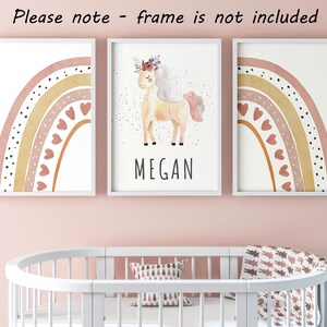 Rainbow Unicorn Set of 3 Unframed Poster Prints for Baby Girl Nursery ...
