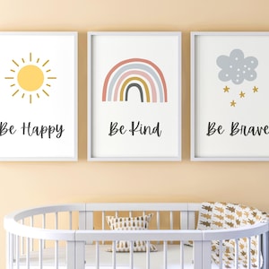 Be Happy Be Kind Be Brave Set of 3 Unframed Poster Prints for Girl Boy ...