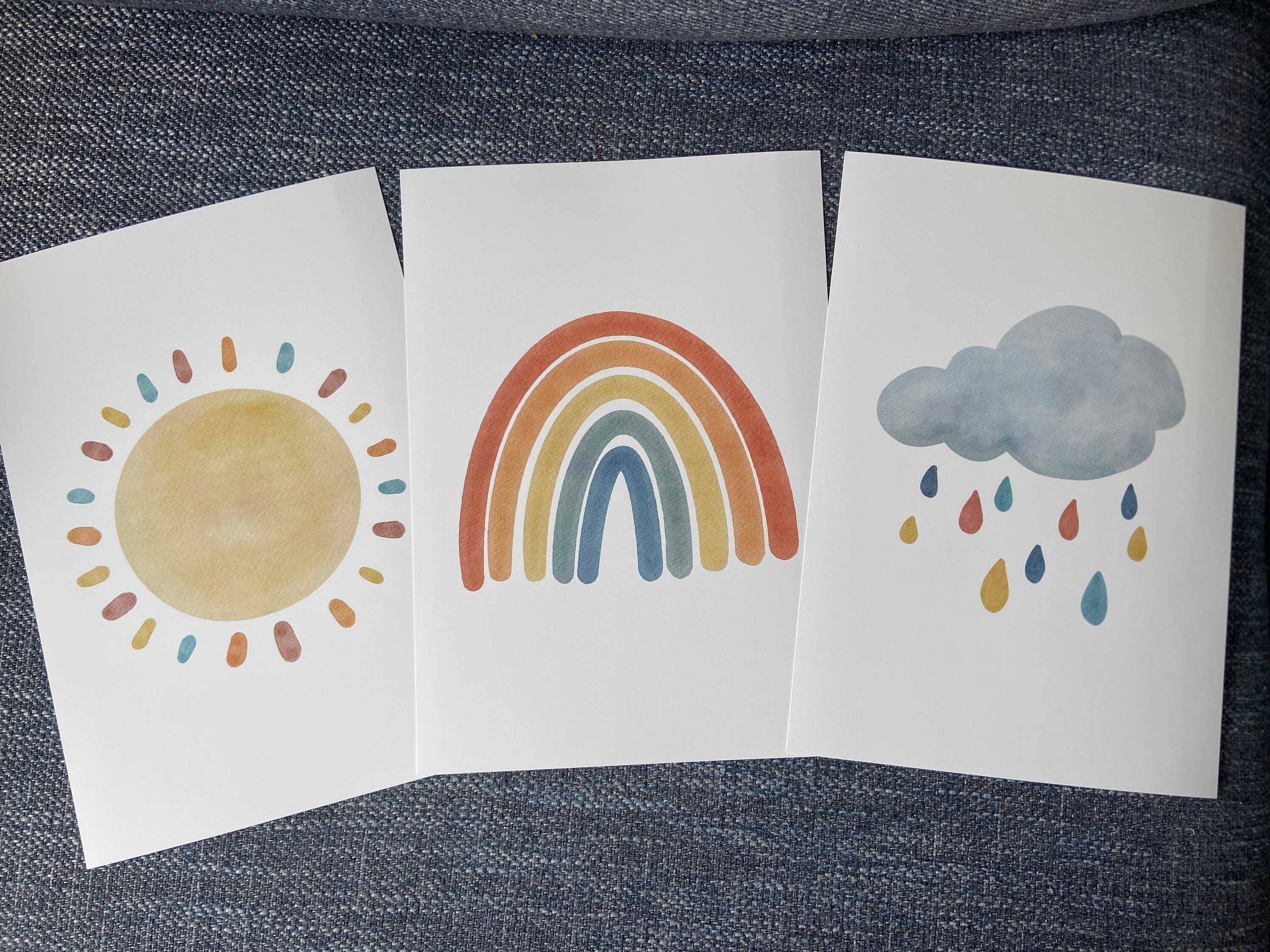 Watercolour Sun Rainbow Cloud Unframed Set of 3 Baby Girl Boy - Etsy