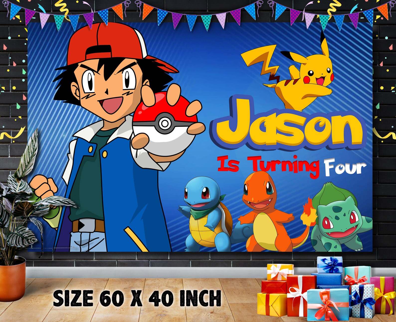 Pokemon Birthday Backdrop Pokemon Birthday Banner Pokemon | Etsy