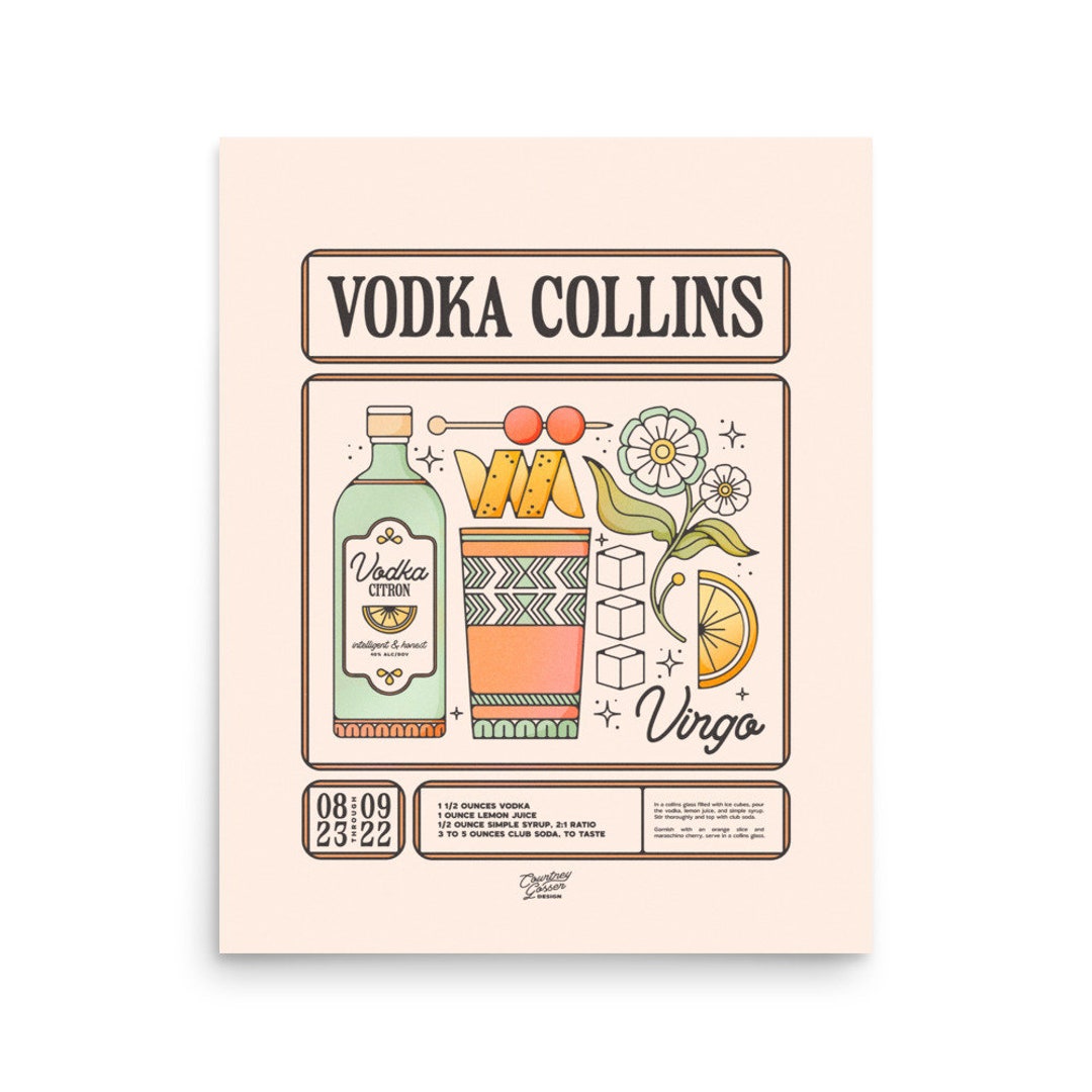 Virgo Cocktail Recipe Poster / Astrology Cocktail Wall Art / Vodka ...
