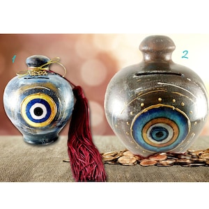 Personalized Evil Eye Table Ornament Greek Money Box Handmade Ceramic ...