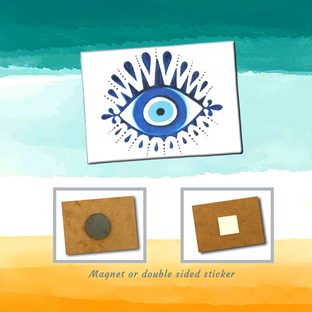 Custom Wooden Parallelogram Fridge Magnet Greek Evil Eye Car Accessory ...