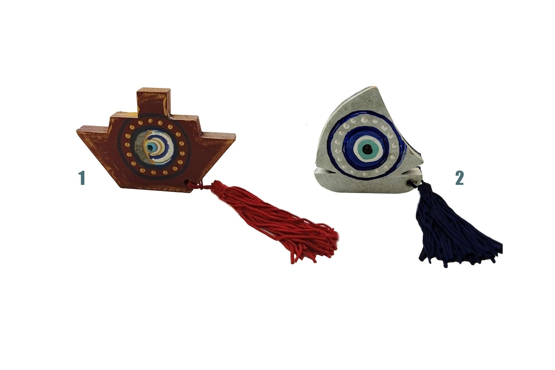Evil Eye Table Ornament Handpainted Wooden Sailboat Shape Talisman ...