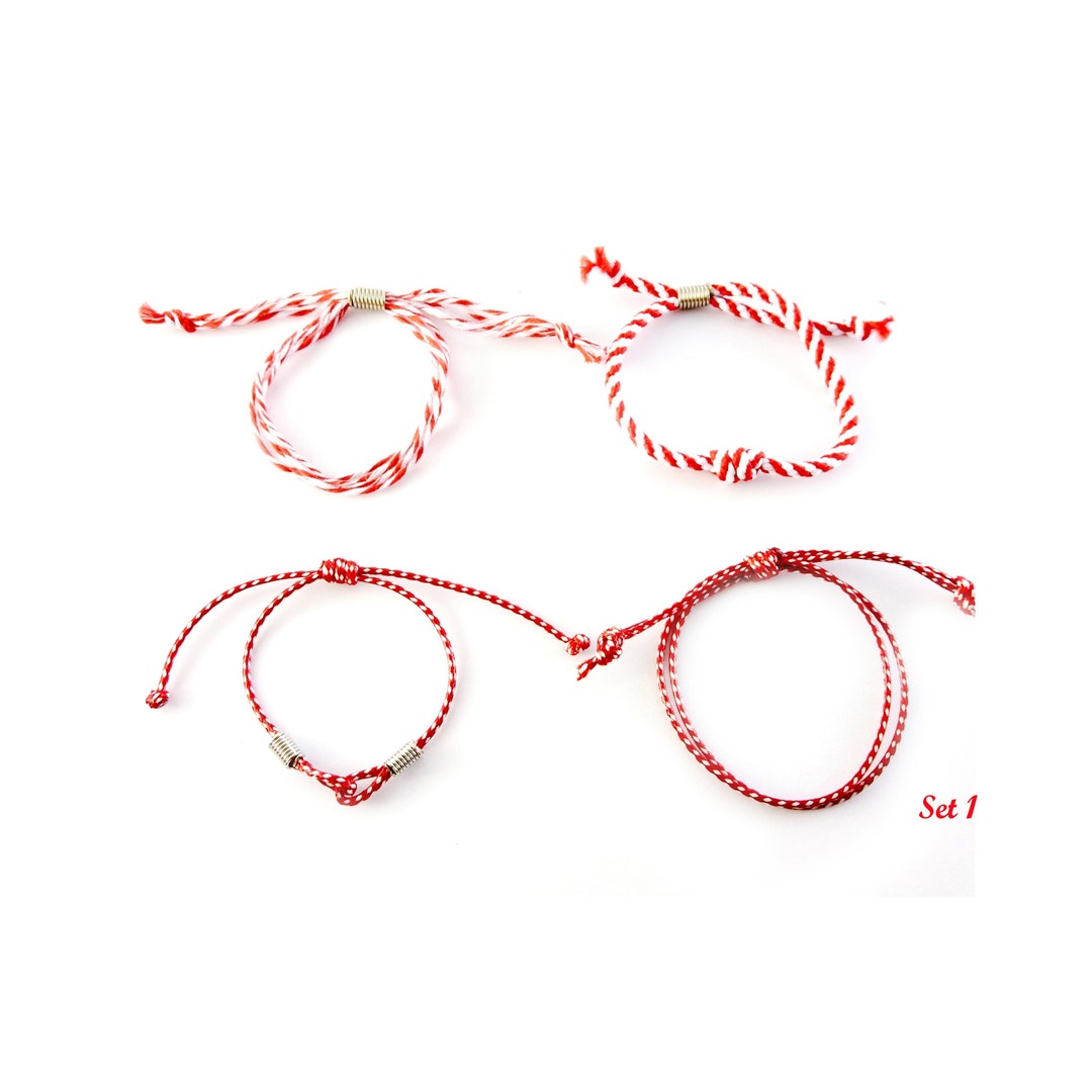 Four Pieces Greek March Bracelet Set Martisor Bracelet Red and White ...