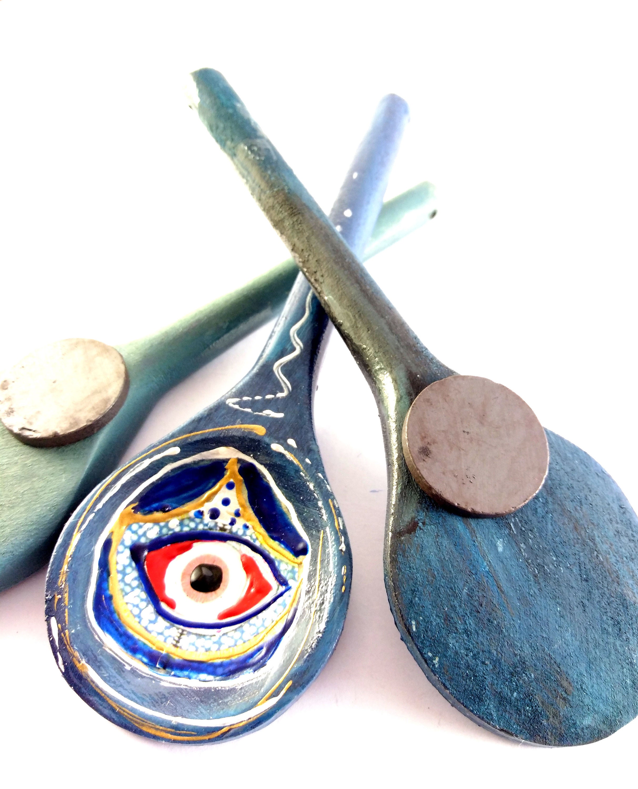 Wooden spoon magnet Fridge evil eye magnet Wooden evil eye | Etsy