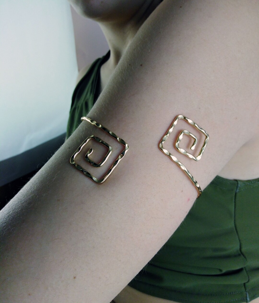 Greek Key Meander Upper Arm Bangle Greek Spiral Adjustable Hammered ...