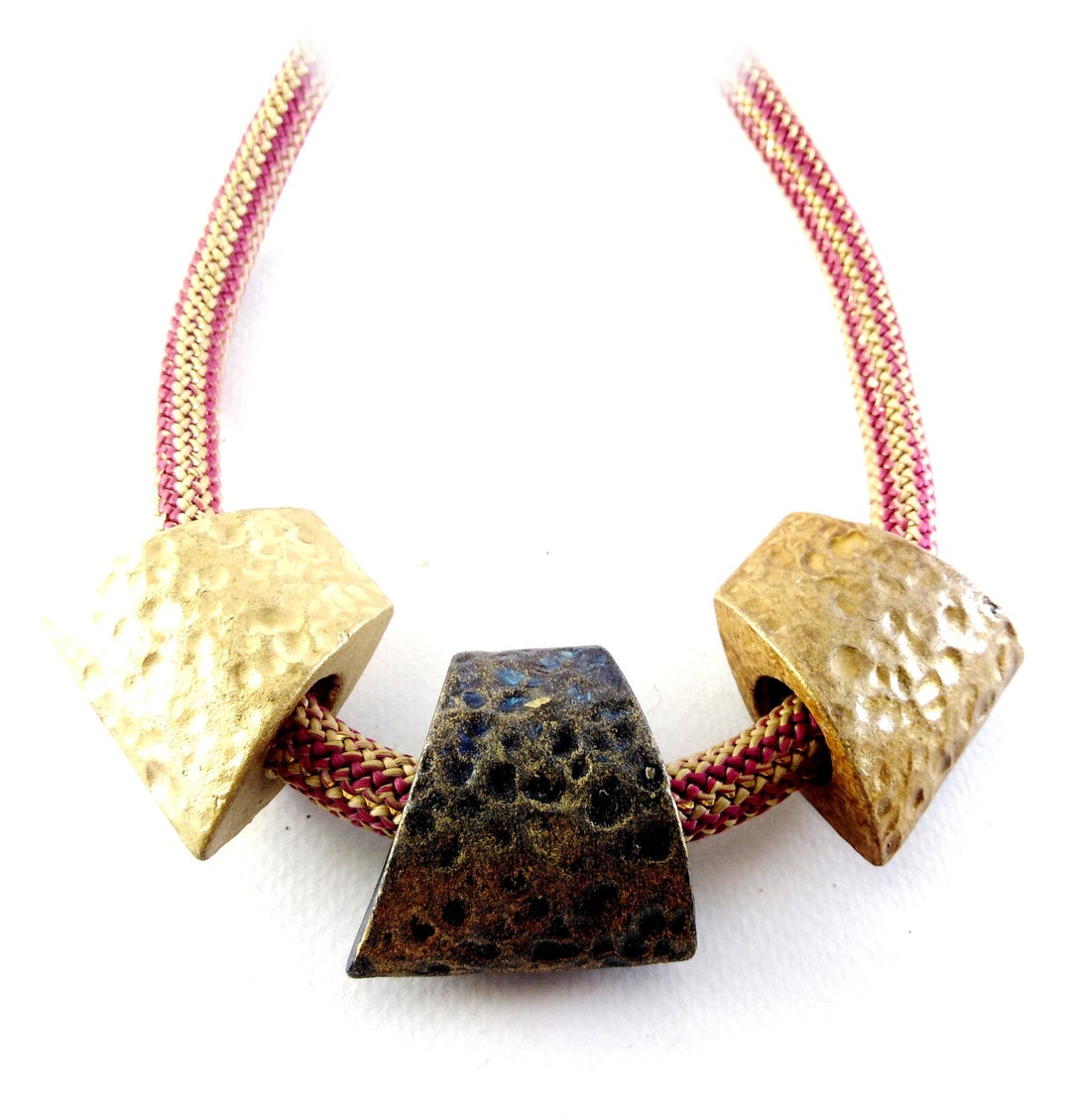 Greek Embossed Trapezoid Bead 38x40mm Handmade Ceramic Slider Tube 1 ...