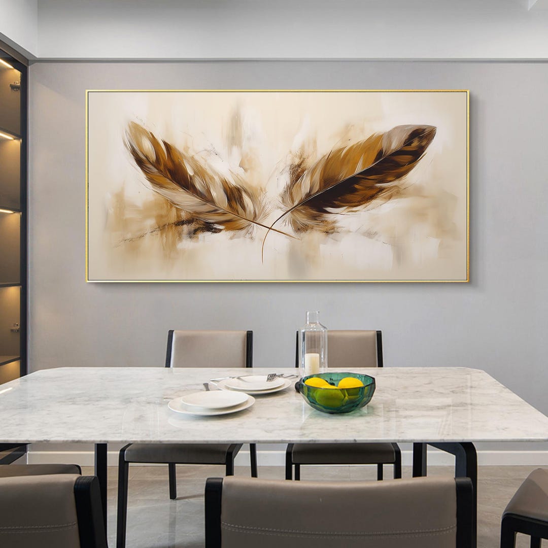 Abstract Feather Oil Painting, Modern Minimalist Textured Canvas Art ...