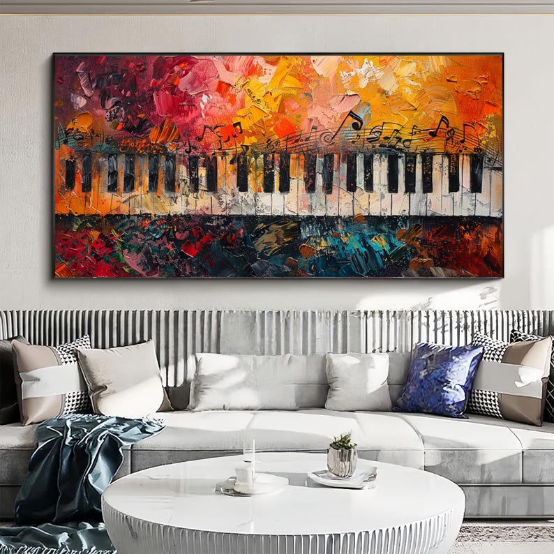 Original Piano Oil Painting, Abstract Musical Notes Canvas Art ...