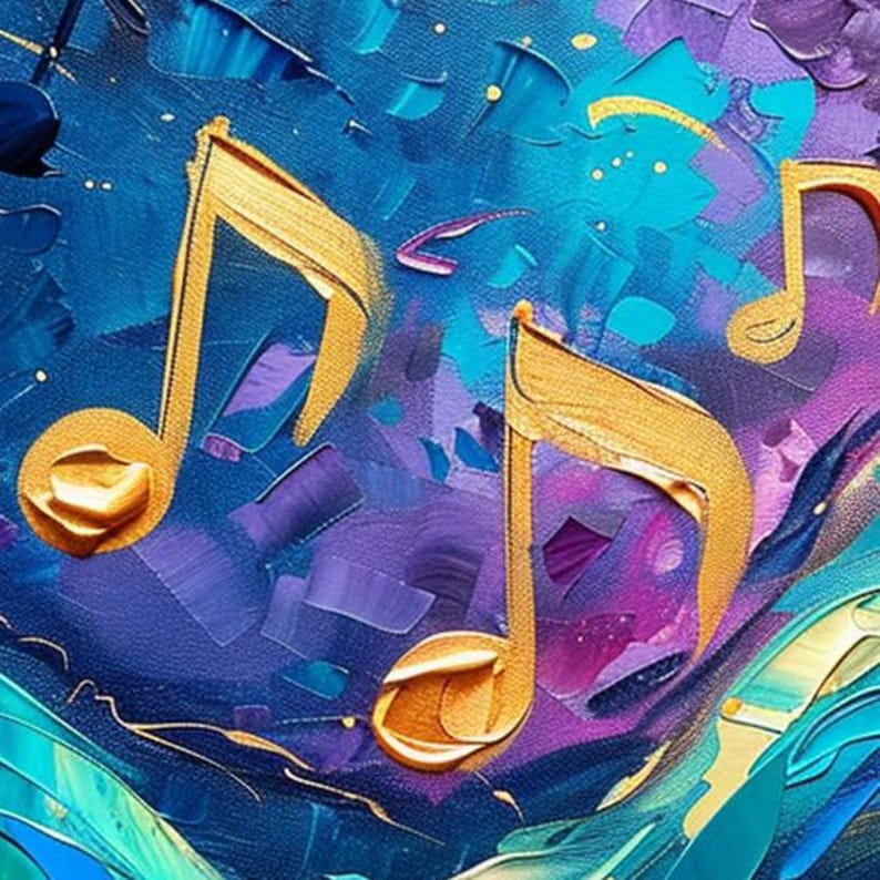 Original Colorful Musical Notes Oil Painting, Abstract Music Canvas Art ...