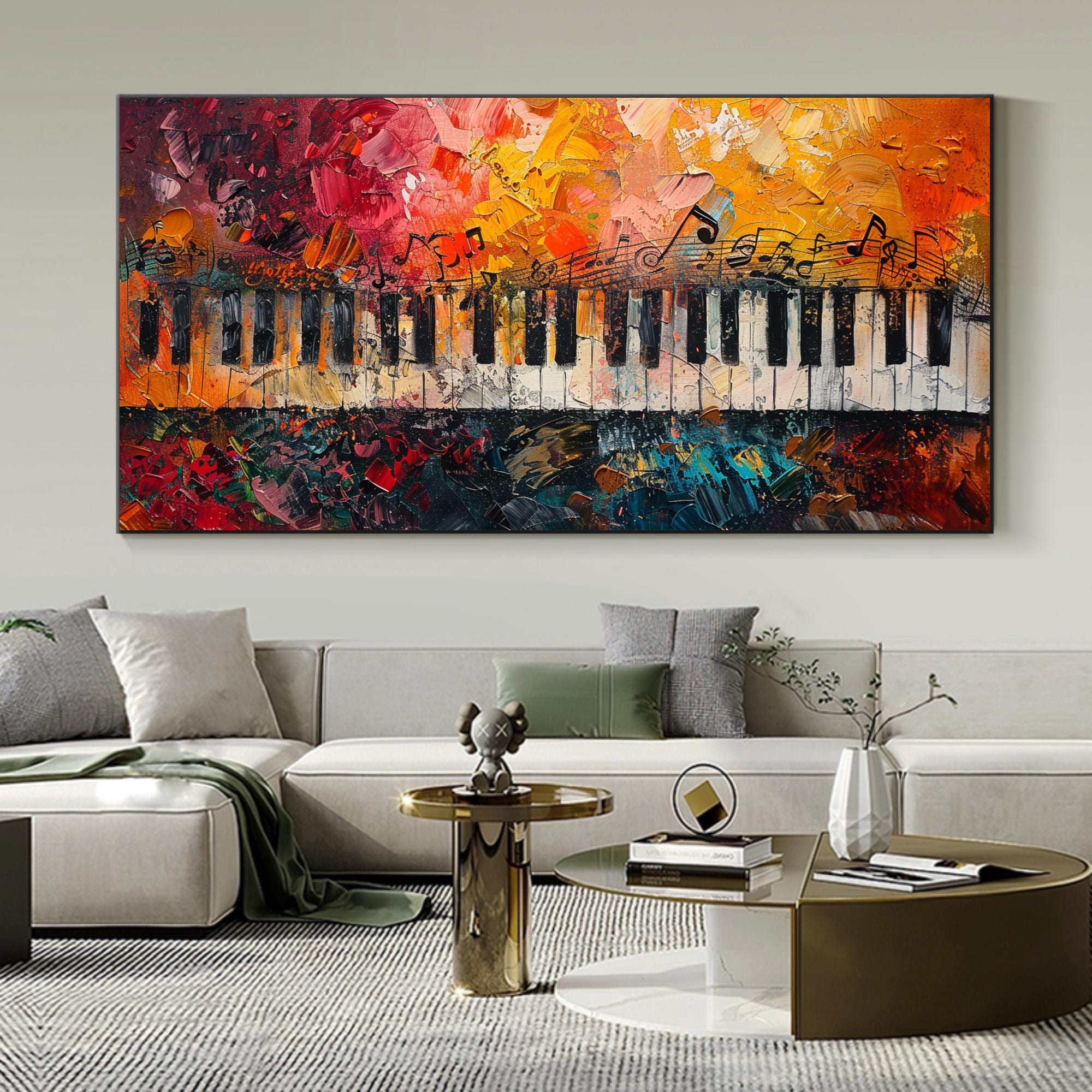 Original Piano Oil Painting, Abstract Musical Notes Canvas Art ...