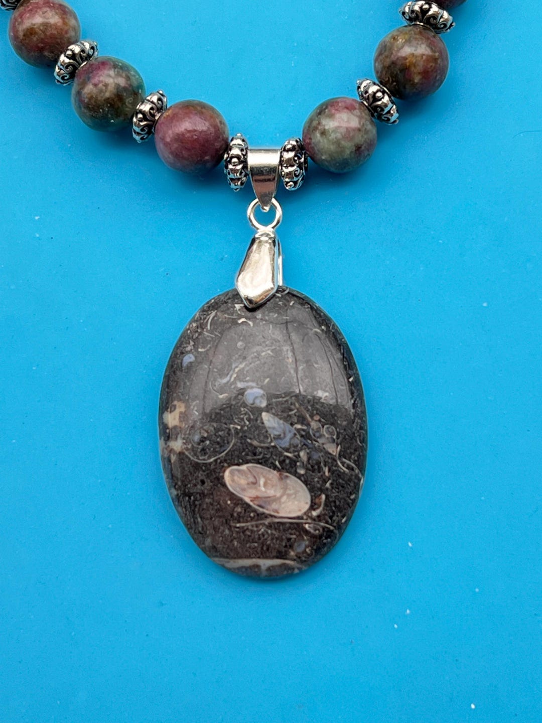 3-2025 Rainbow Rhyolite Gemstone Pendant Surrounded by Rhyolite ...