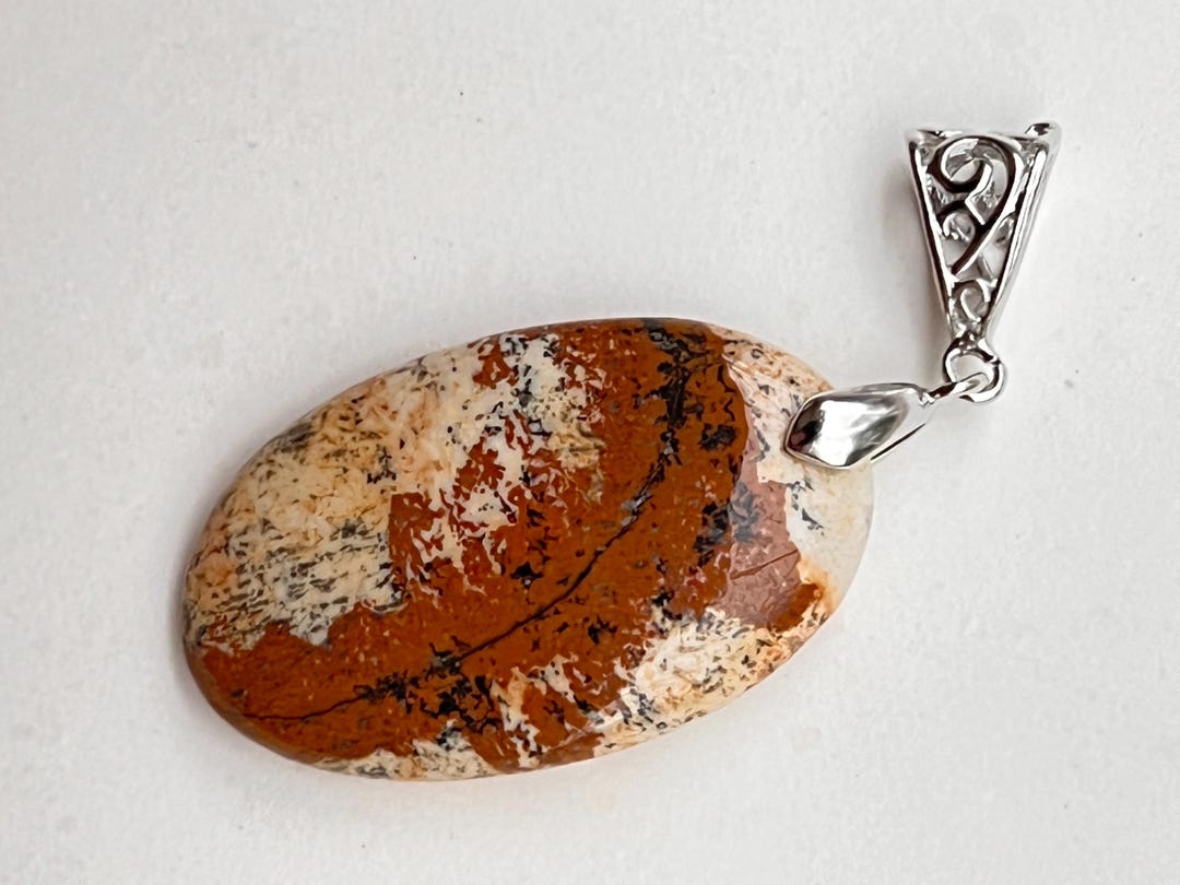92024 Natural Picture Jasper Gemstone Pendant With Stainless Steel ...