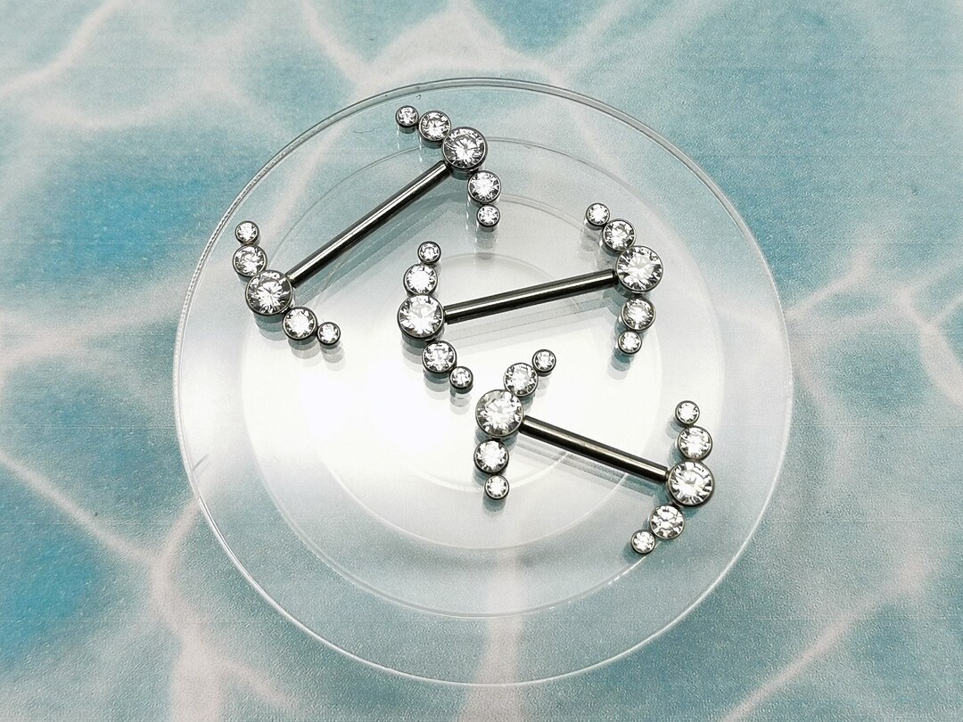 Titanium Nipple Barbells, Internally Threaded Jewelled Crescent Bars for 1.6mm/14g by 12mm, 14mm ...