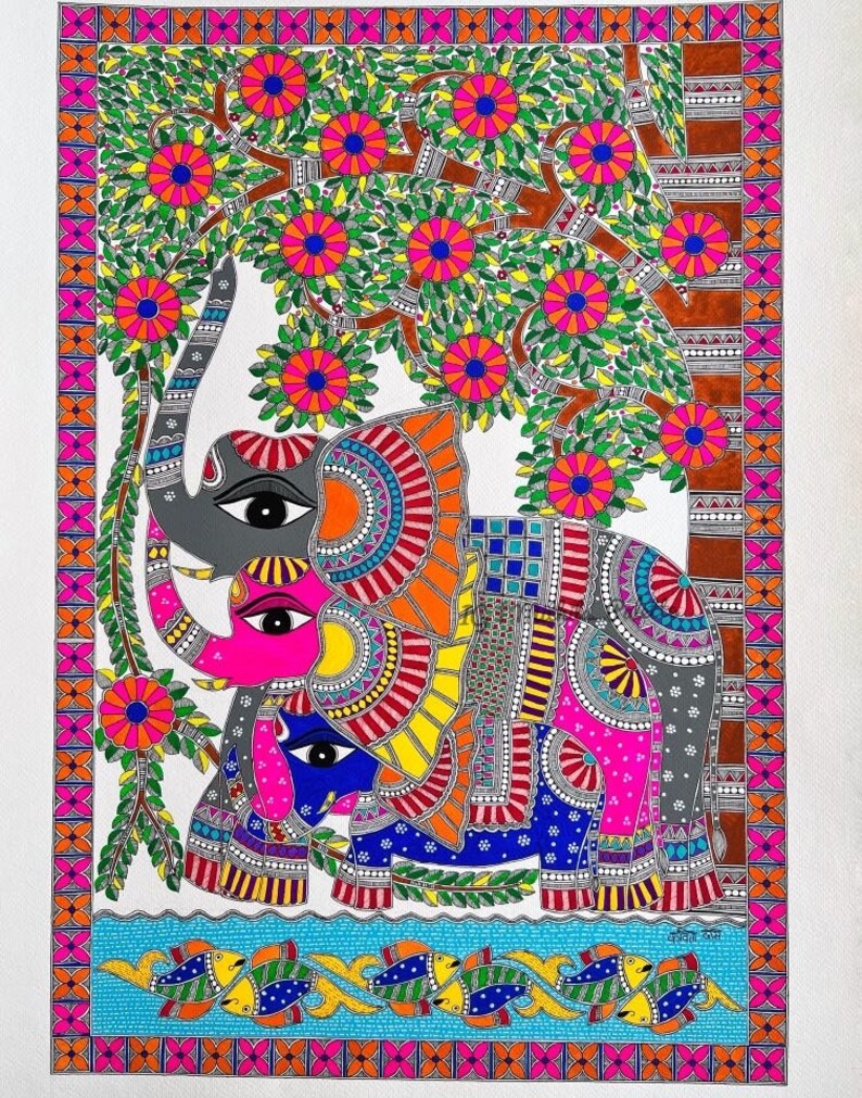 Madhubani Elephant-original Painting - Etsy