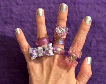 Yellow Lavender Resin Rings / Y2K Chunky Trendy & Cute Plastic Rings ...