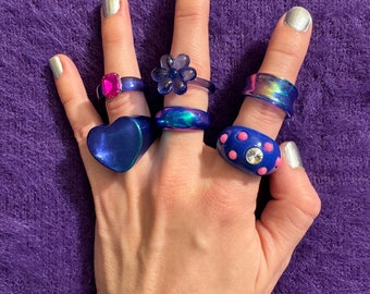 Yellow Lavender Resin Rings / Y2K Chunky Trendy & Cute Plastic Rings ...
