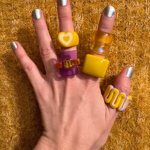 Yellow Lavender Resin Rings / Y2K Chunky Trendy & Cute Plastic Rings ...