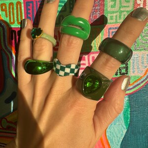 Forest Green Resin Rings/ Y2K Chunky Trendy & Cute Plastic Rings / Set ...