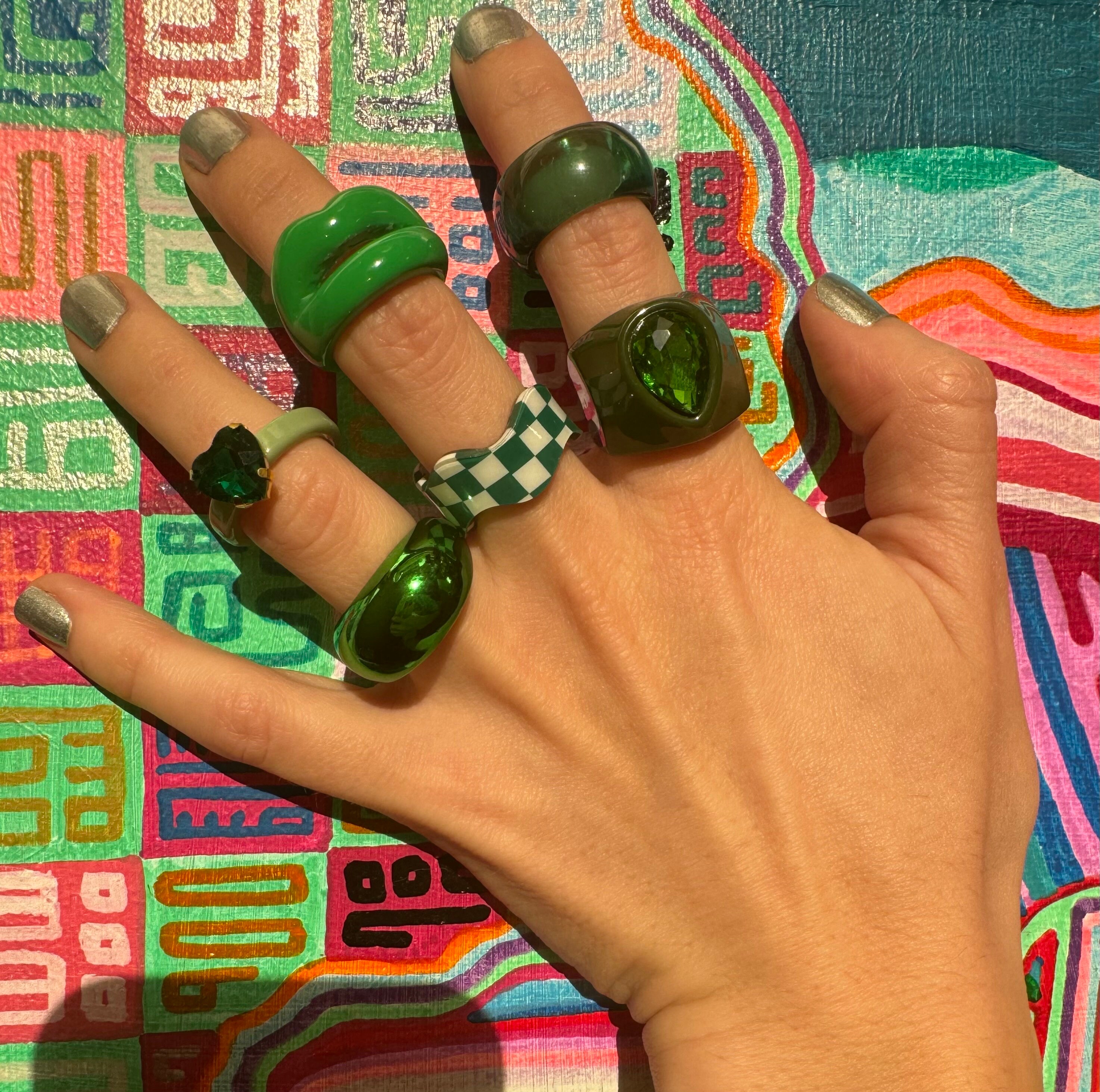 Forest Green Resin Rings/ Y2K Chunky Trendy & Cute Plastic Rings / Set ...