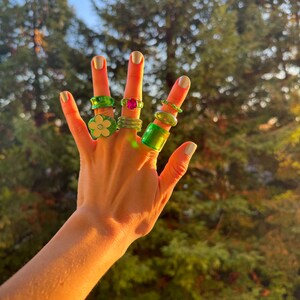 Green Resin Rings/ Y2K Chunky Trendy & Cute Plastic Rings / Set of 7 - Etsy