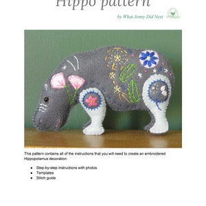 Hippo PDF Pattern for an Embroidered Felt Ornament - Etsy UK