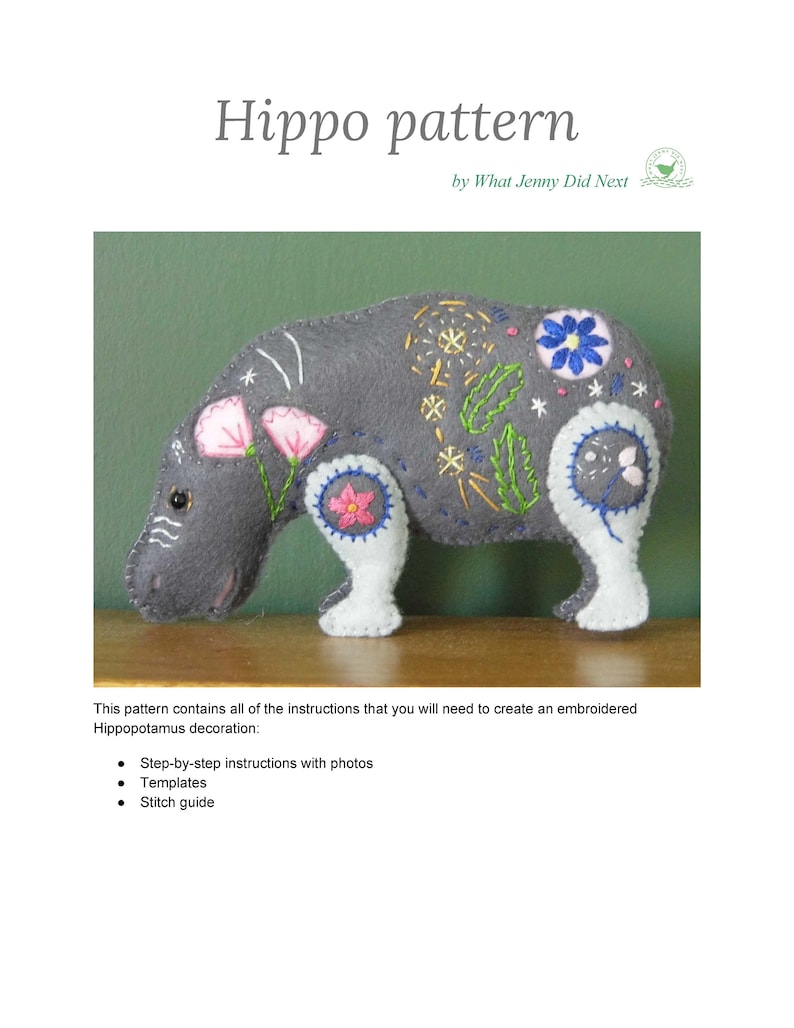 Hippo PDF Pattern for an Embroidered Felt Ornament - Etsy