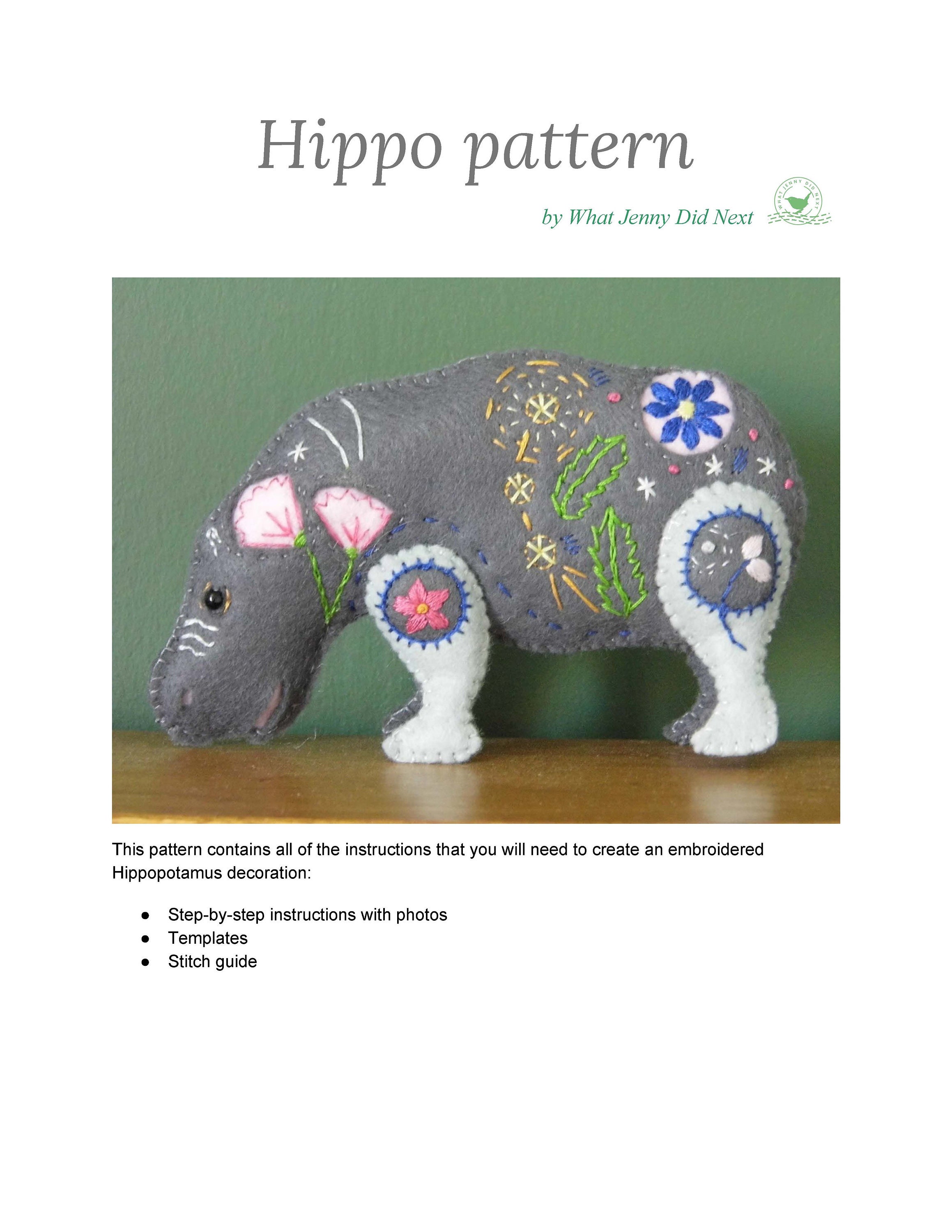 Hippo PDF Pattern for an Embroidered Felt Ornament - Etsy UK