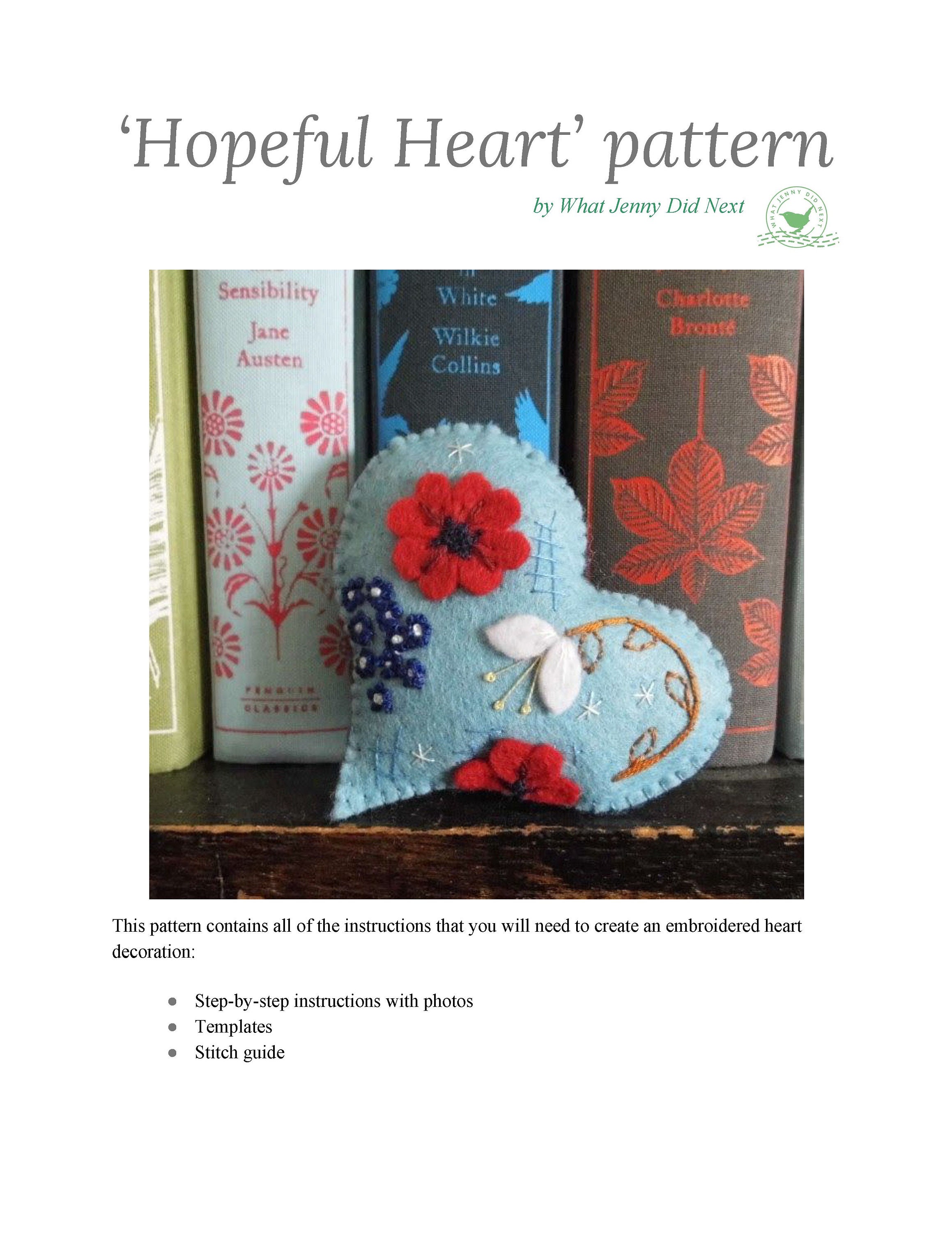 A 'hopeful Heart' PDF Pattern for an Embroidered Felt Ornament - 50% ...