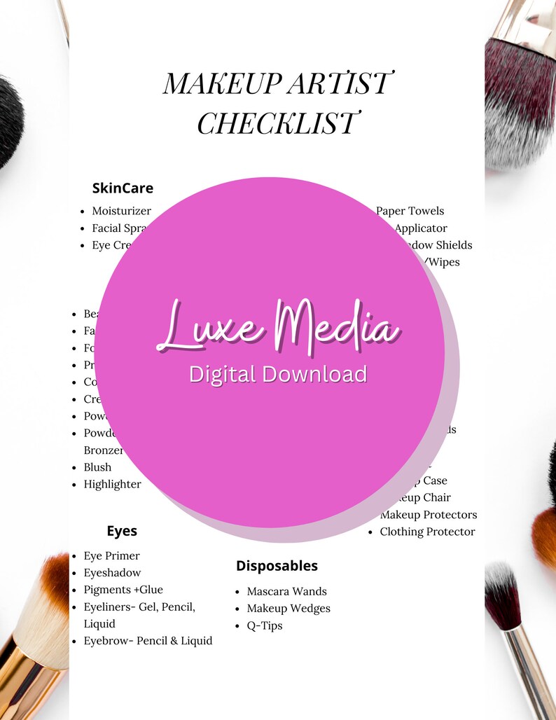 The Ultimate Makeup Artist Product Checklist - INSTANT DOWNLOAD - Etsy